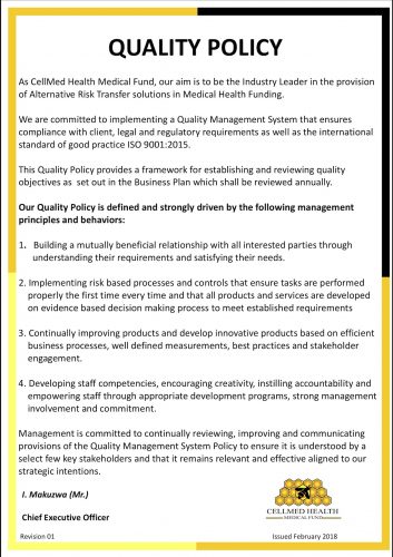 Quality Policy – CellMed Health