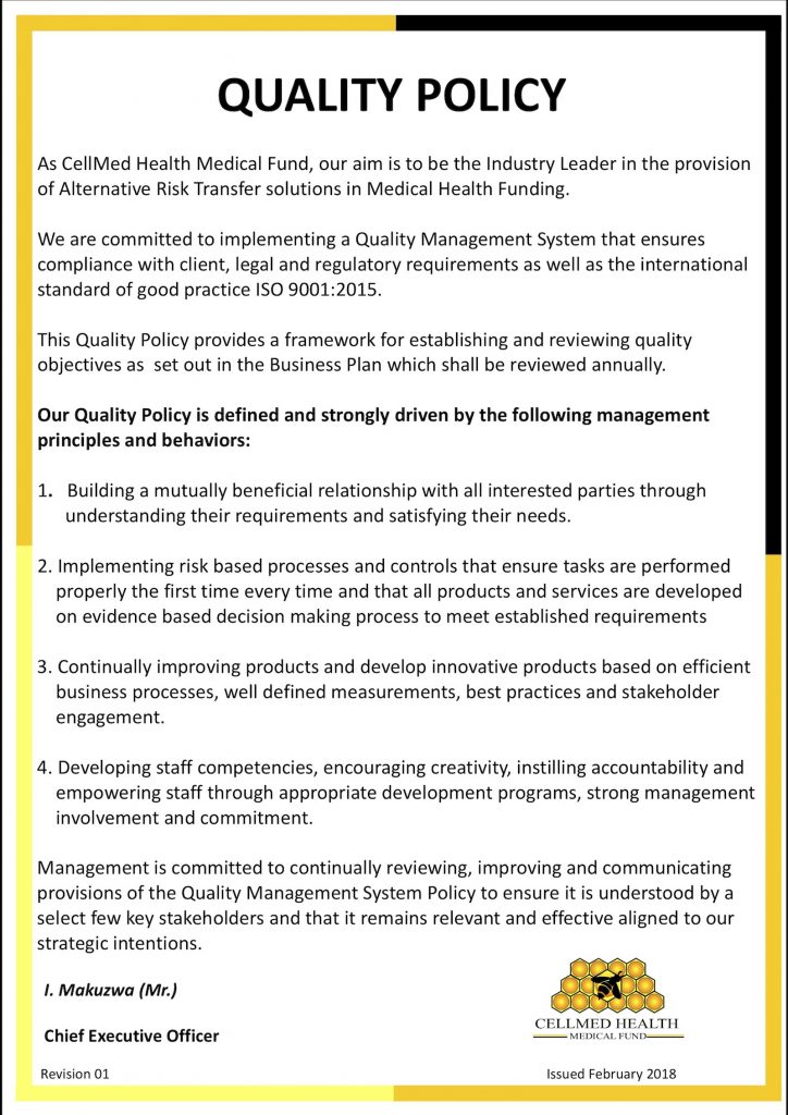Quality Policy – CellMed Health