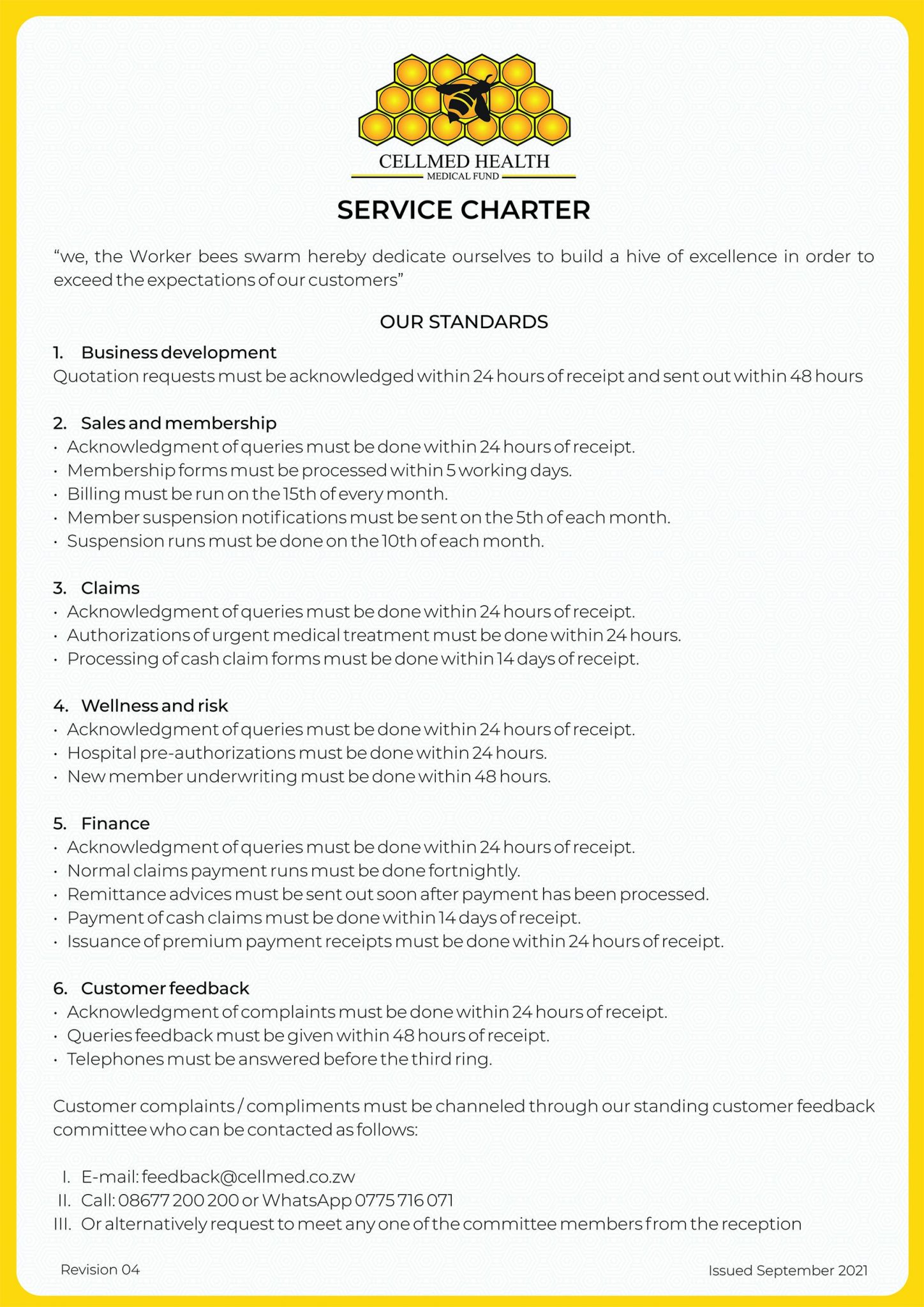 Service Charter – CellMed Health